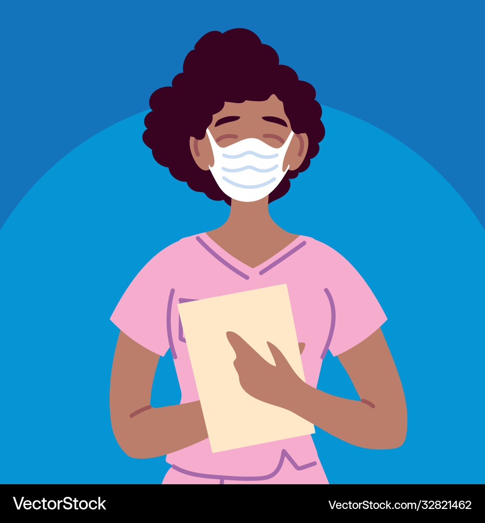 Woman nurse using face mask and uniform Royalty Free Vector
