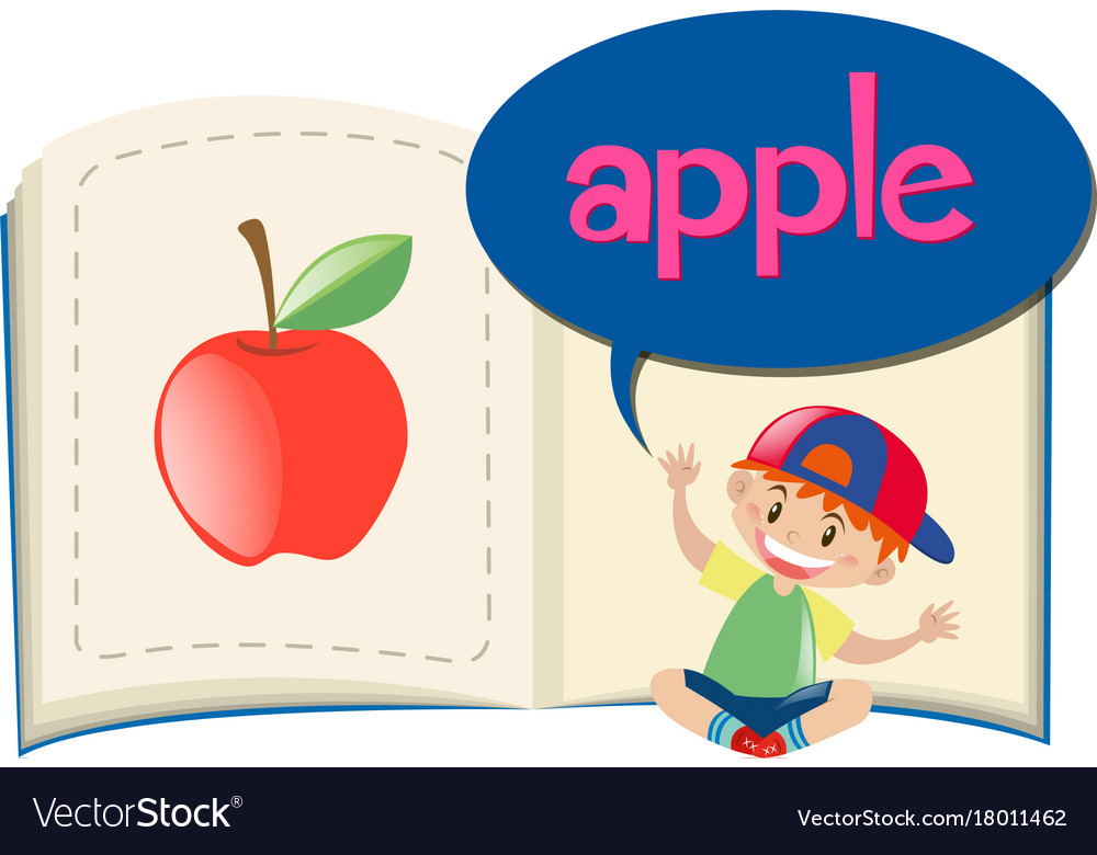 Word apple on children book Royalty Free Vector Image