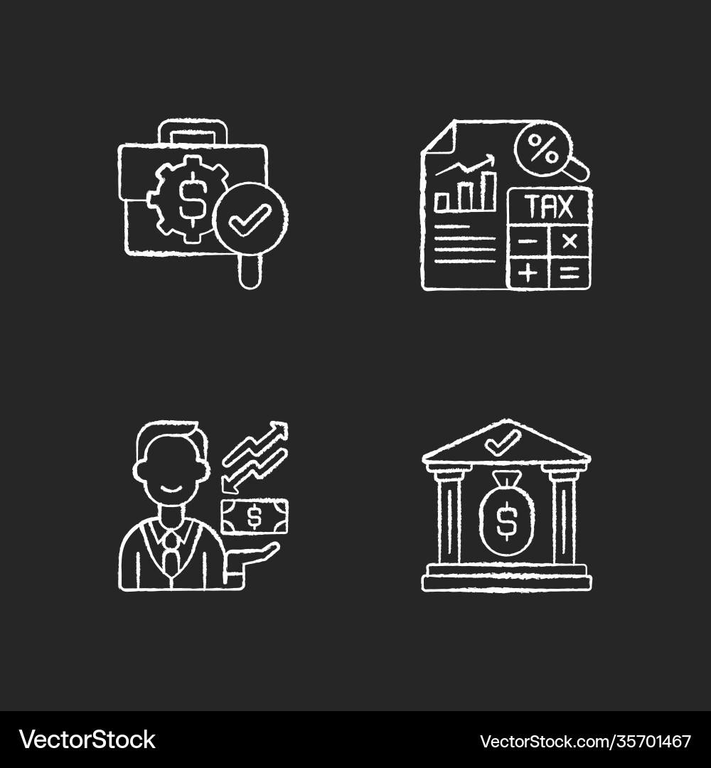 Accounting chalk white icons set on black Vector Image
