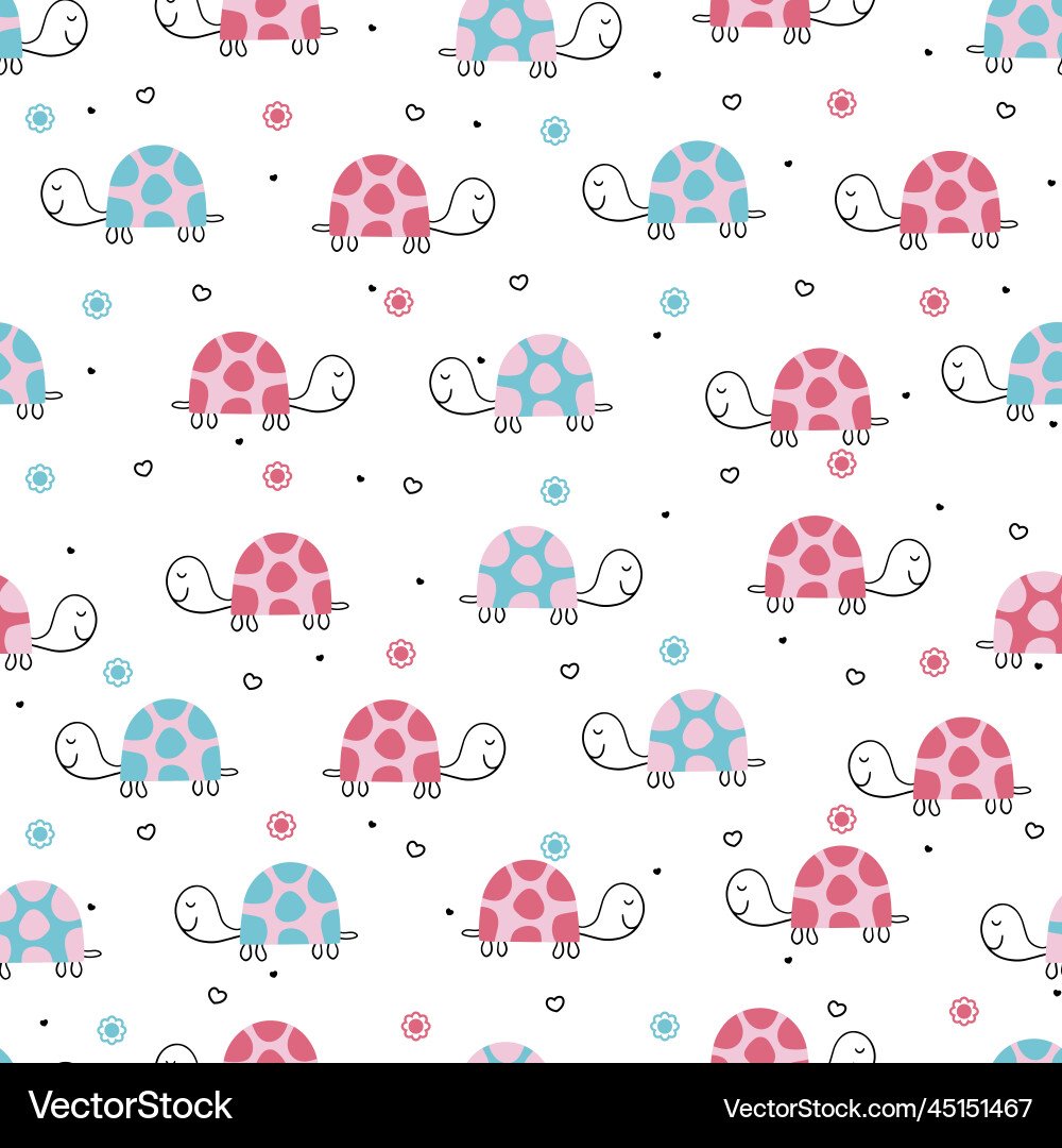 Baby seamless pattern cute turtles with flowers Vector Image