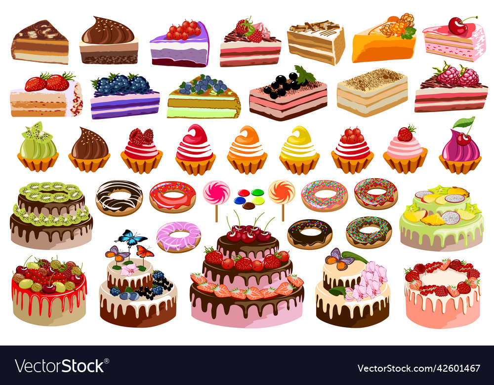 Big collection of sweet desserts Royalty Free Vector Image