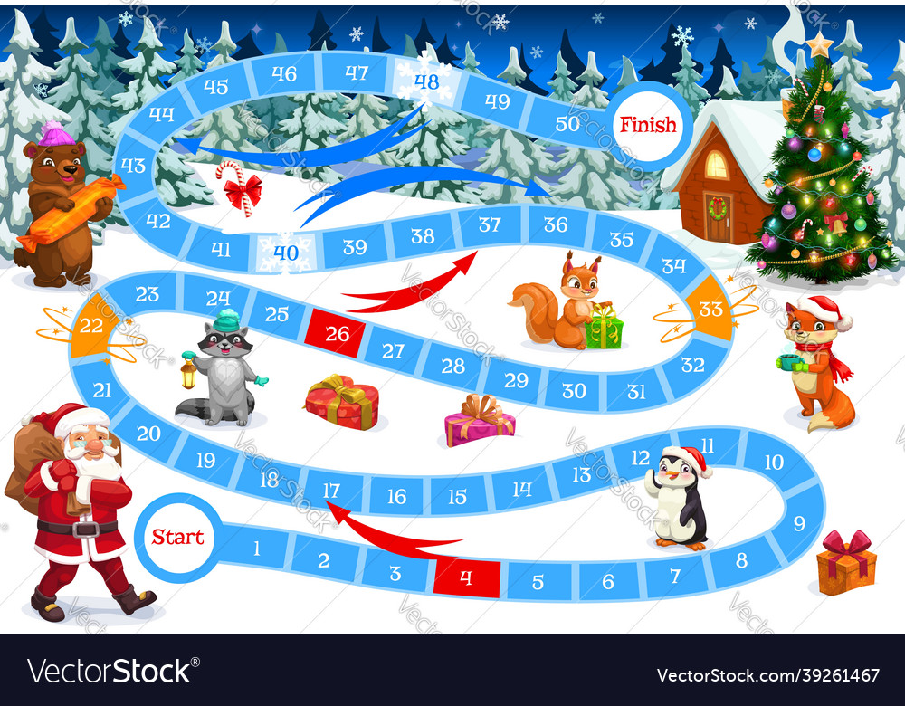 Board game with christmas path puzzle template Vector Image