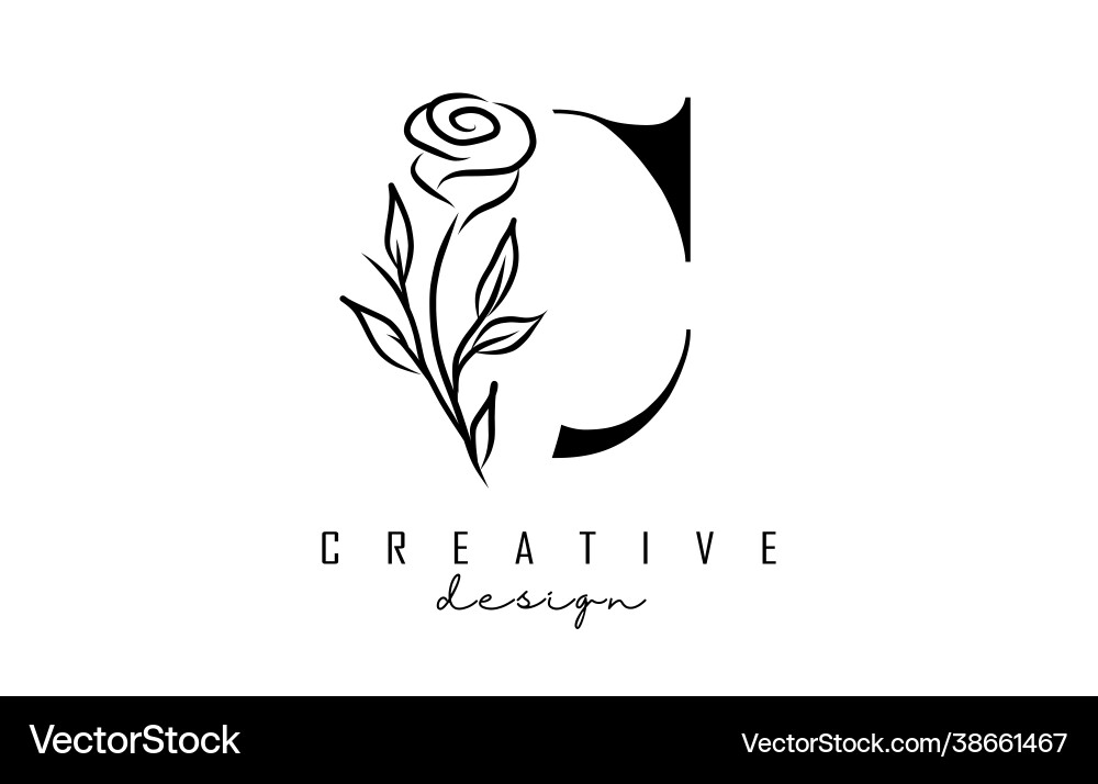C letter logo design with black rose Royalty Free Vector