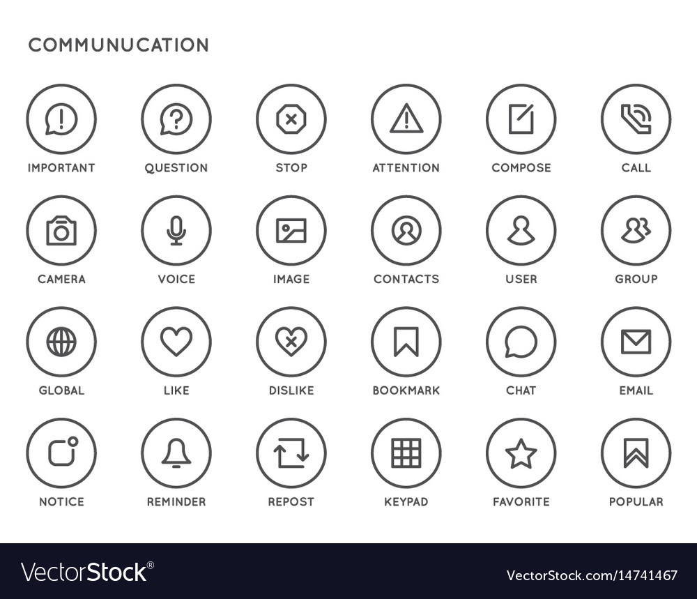 Communication user interface ui icon set high Vector Image