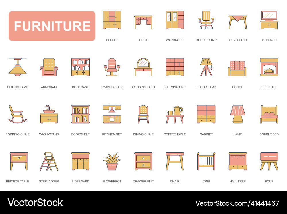 Furniture concept simple line icons set pack Vector Image