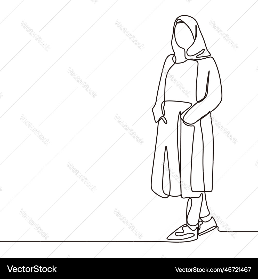Hijab girl continuous line one drawing Royalty Free Vector