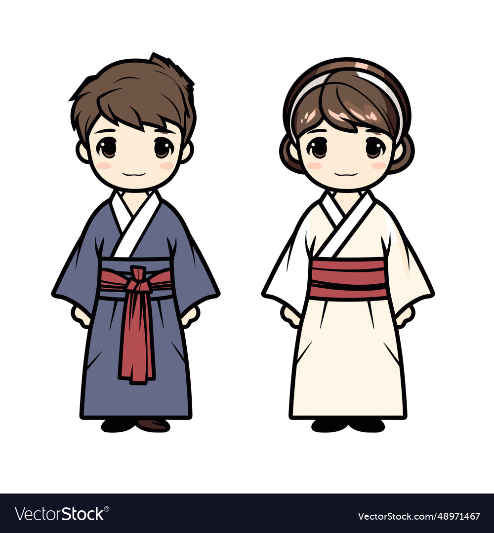 Japanese Couple Hand Drawn Comic Royalty Free Vector Image 