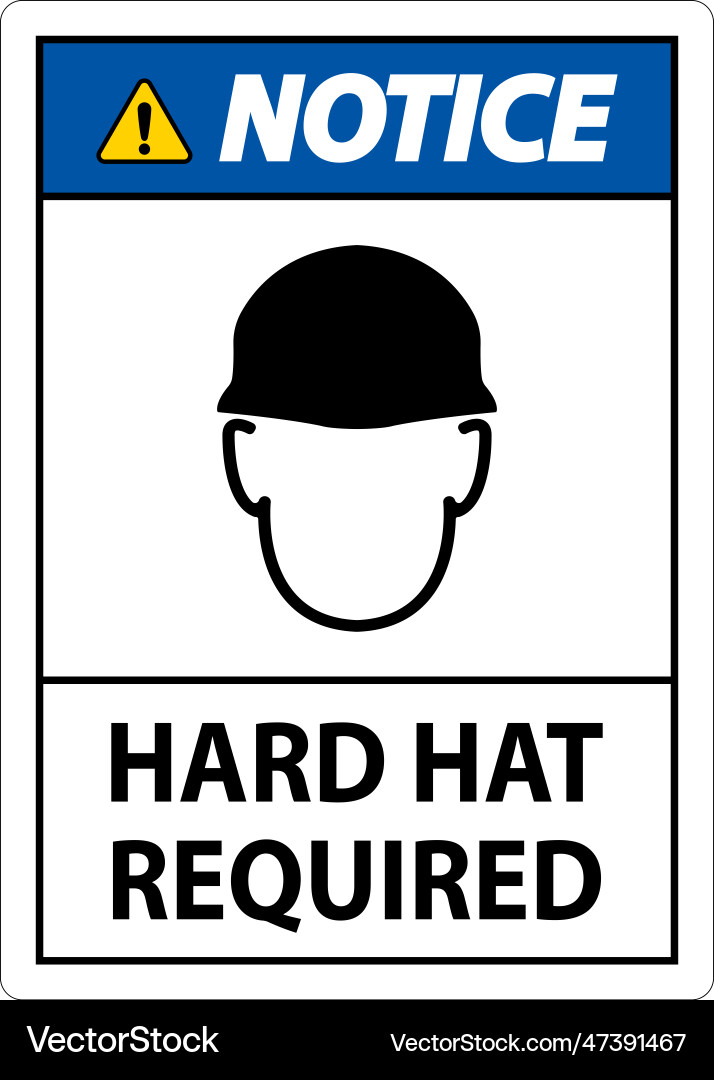 Notice hard hat required sign on white background Vector Image