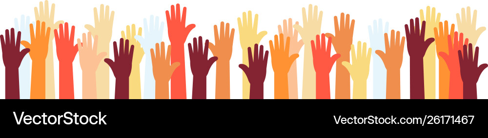 Raised hands volunteer group colorful banner Vector Image