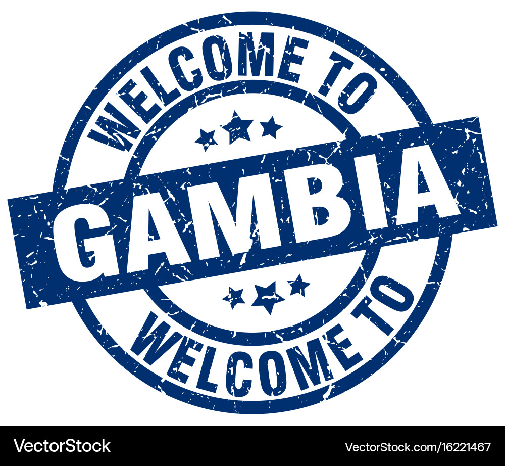 Welcome to gambia blue stamp Royalty Free Vector Image