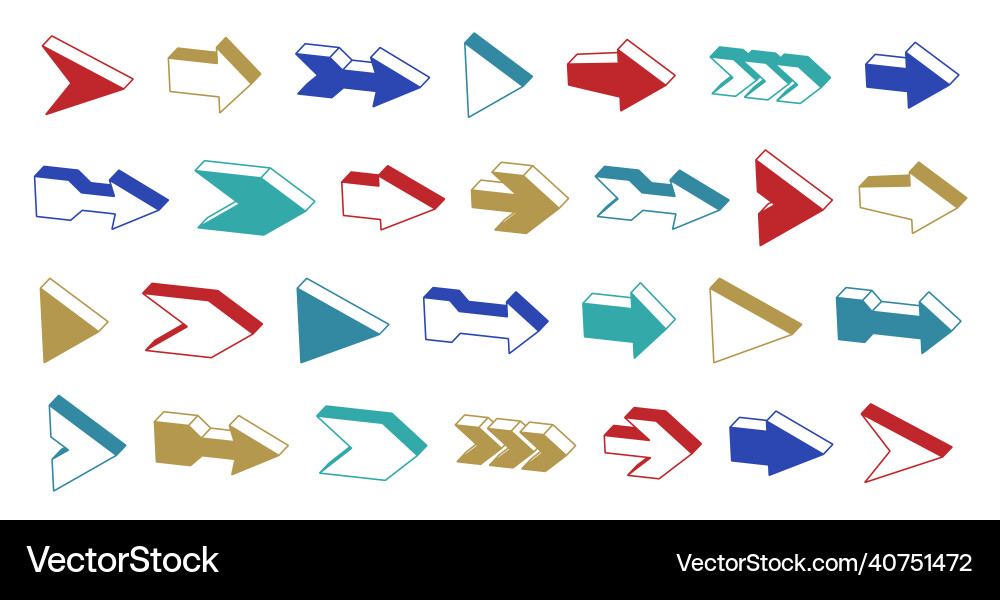 3d arrows big set single color monochrome simple Vector Image