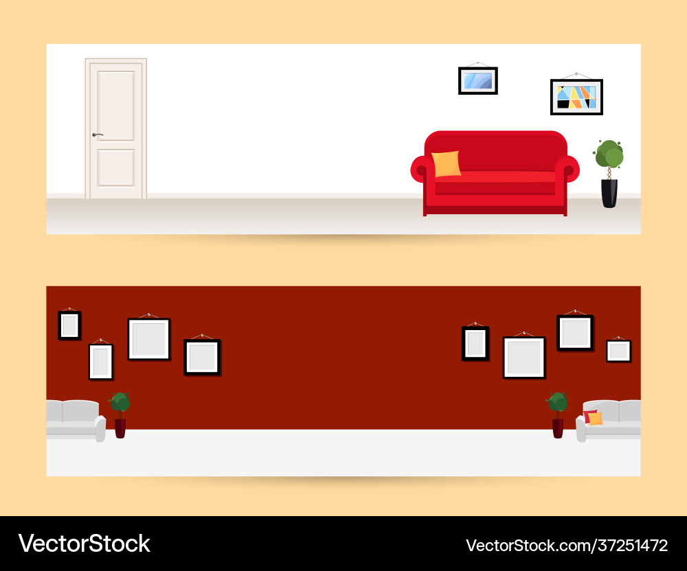Banners with red hall museum paintings Royalty Free Vector