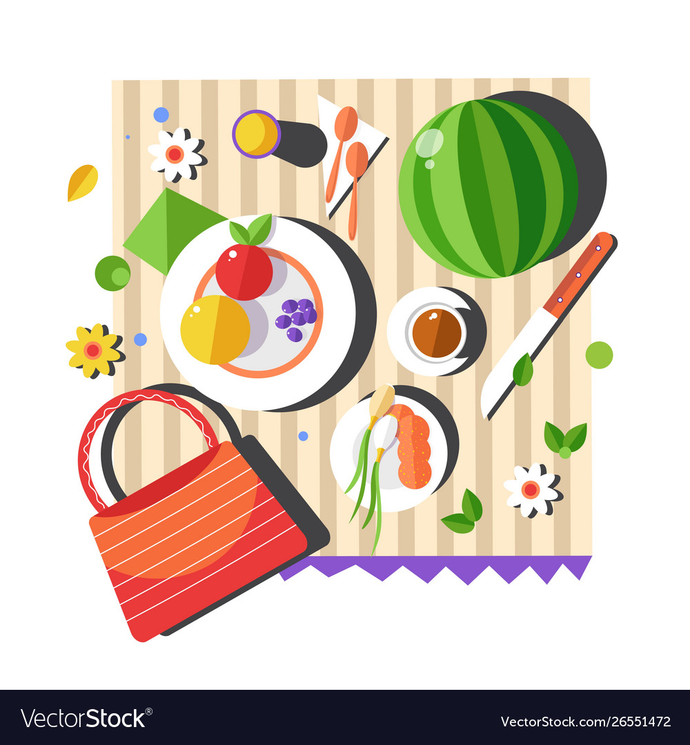 Food on blanket summer picnic vegetables and Vector Image