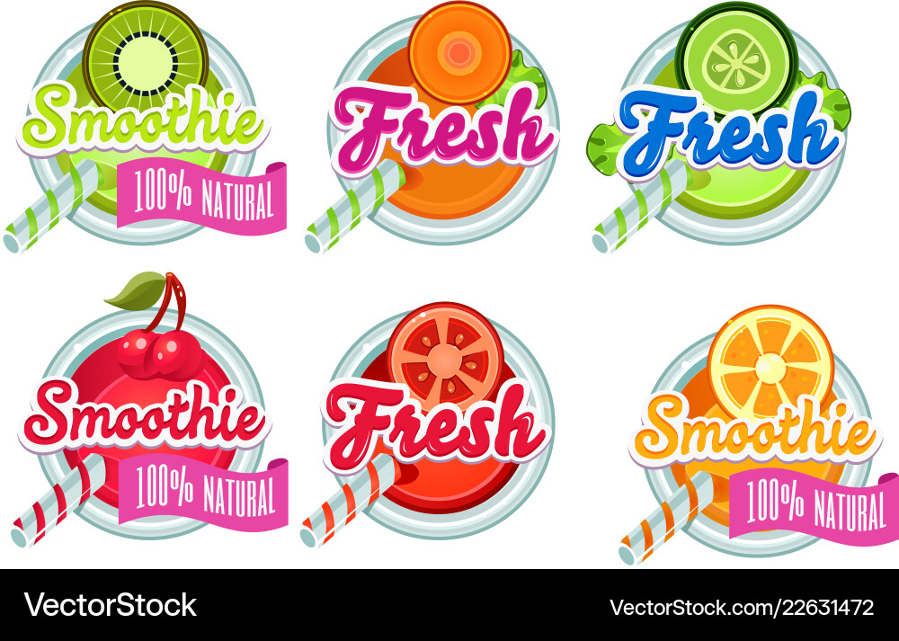 Fresh smoothies logo set kiwi orange lime Vector Image