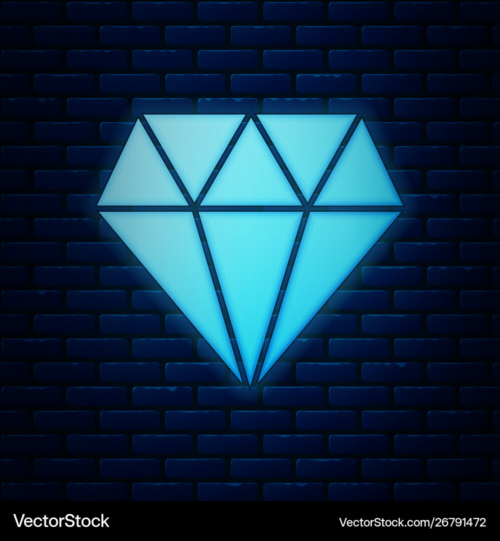 Glowing neon diamond icon isolated on brick wall Vector Image