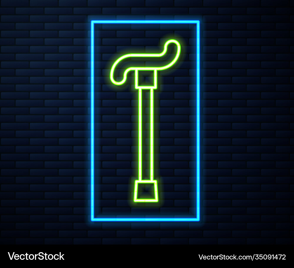 Glowing neon line walking stick cane icon isolated