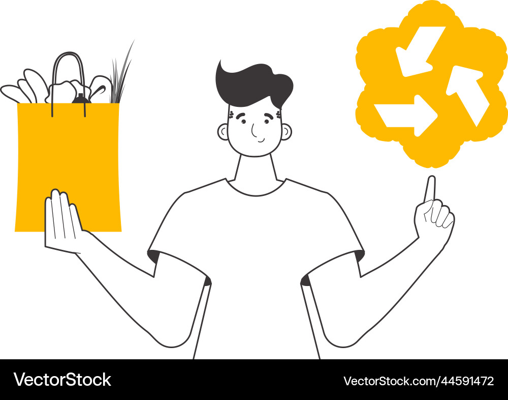 Guy package with groceries and eco logo Royalty Free Vector