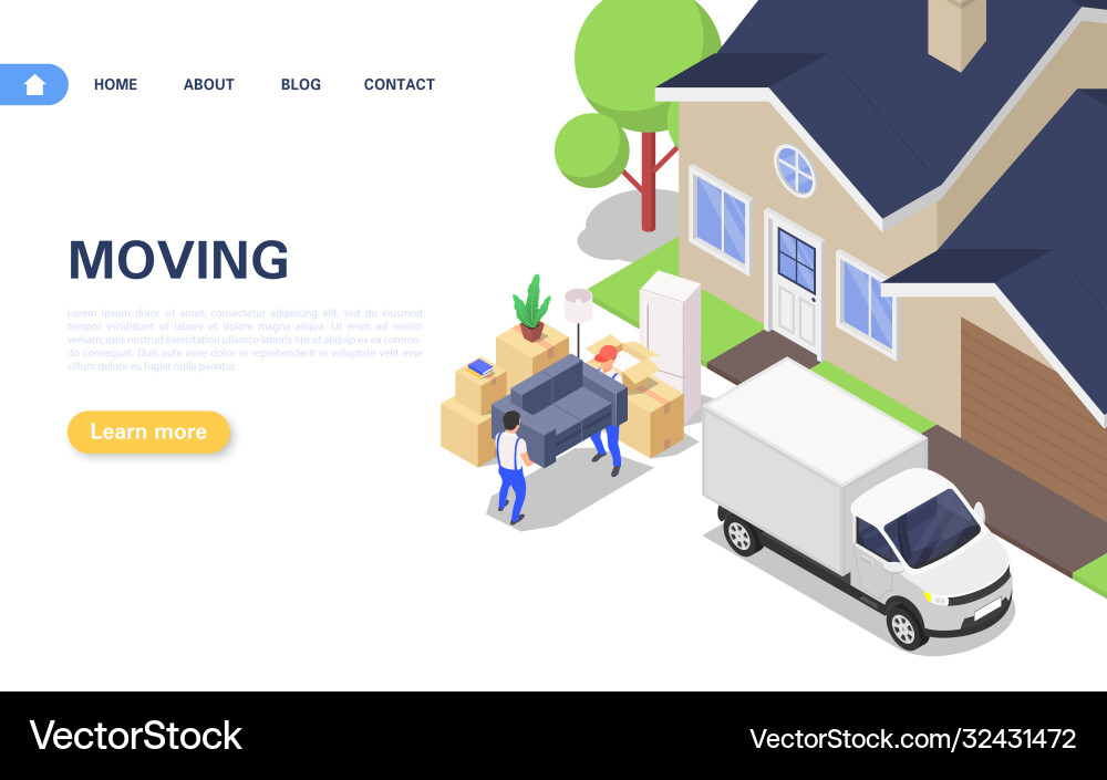 Home moving web banner concept unloading a truck Vector Image