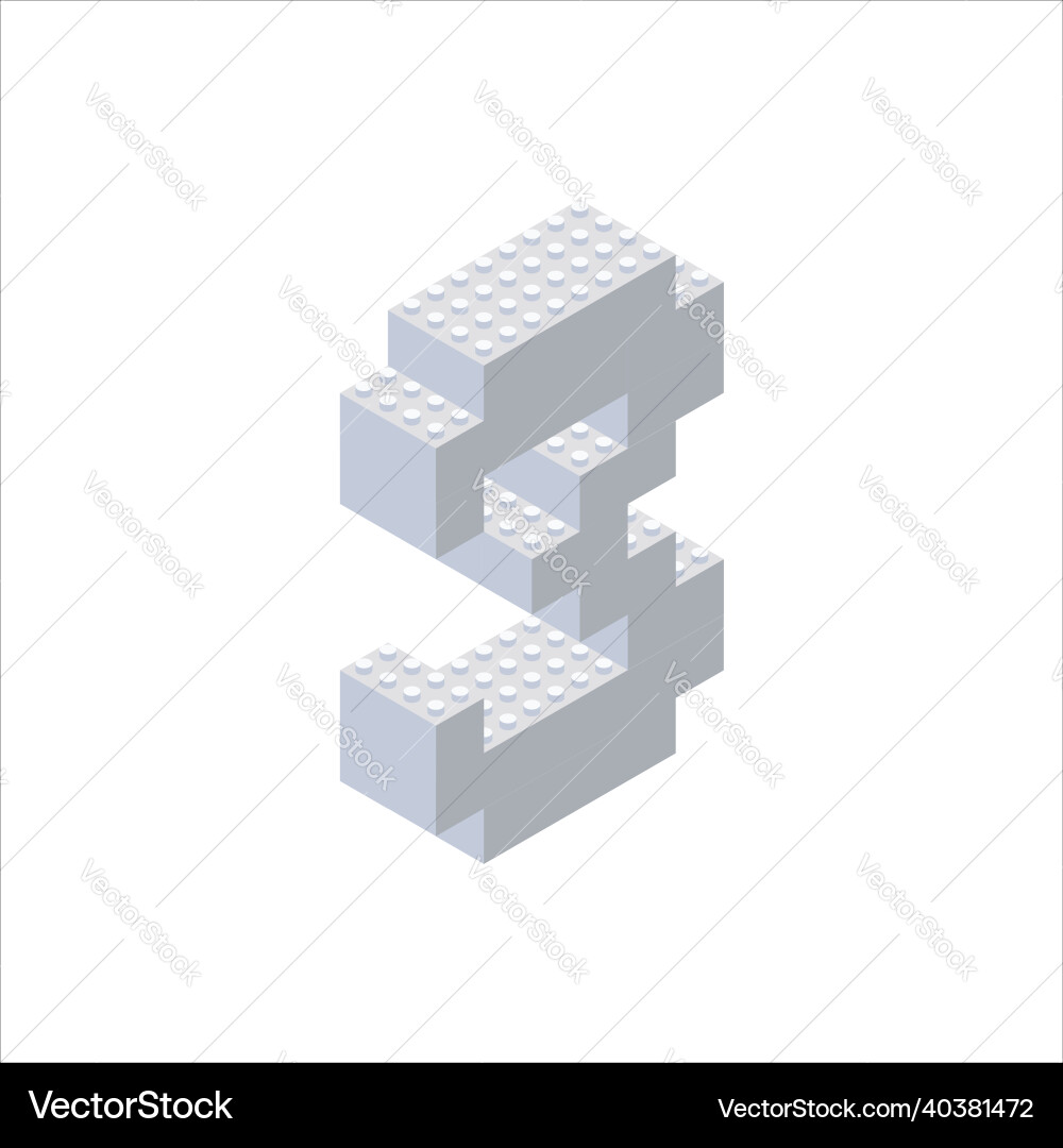 Isometric letter 3 in gray on a white background Vector Image