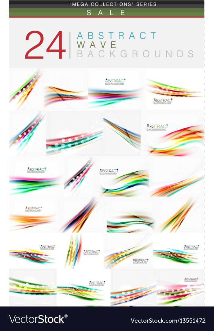 Mega collection 24 wave abstract backgrounds Vector Image