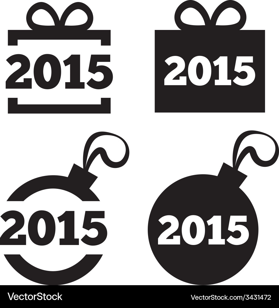 New year 2015 icons black set Royalty Free Vector Image