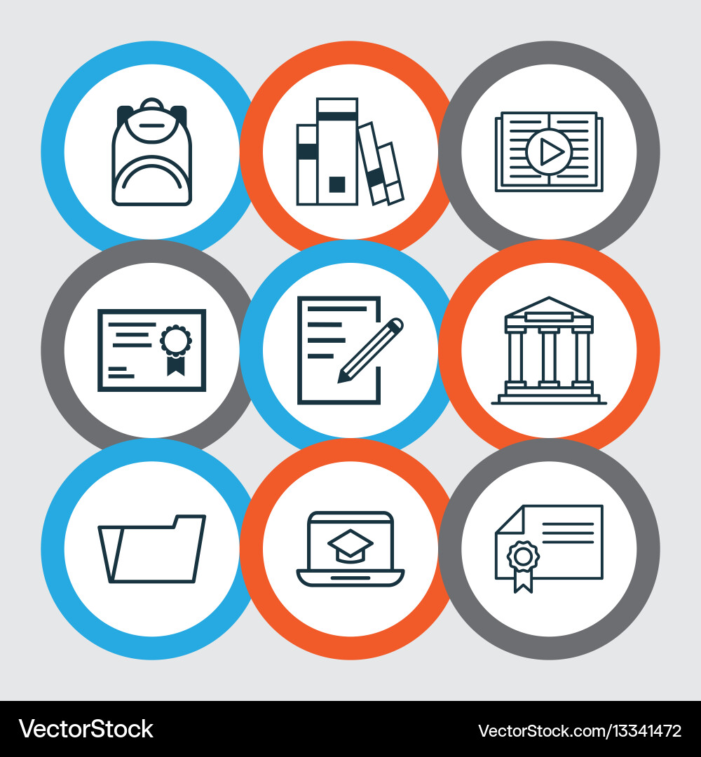 Set of 9 school icons includes library Royalty Free Vector