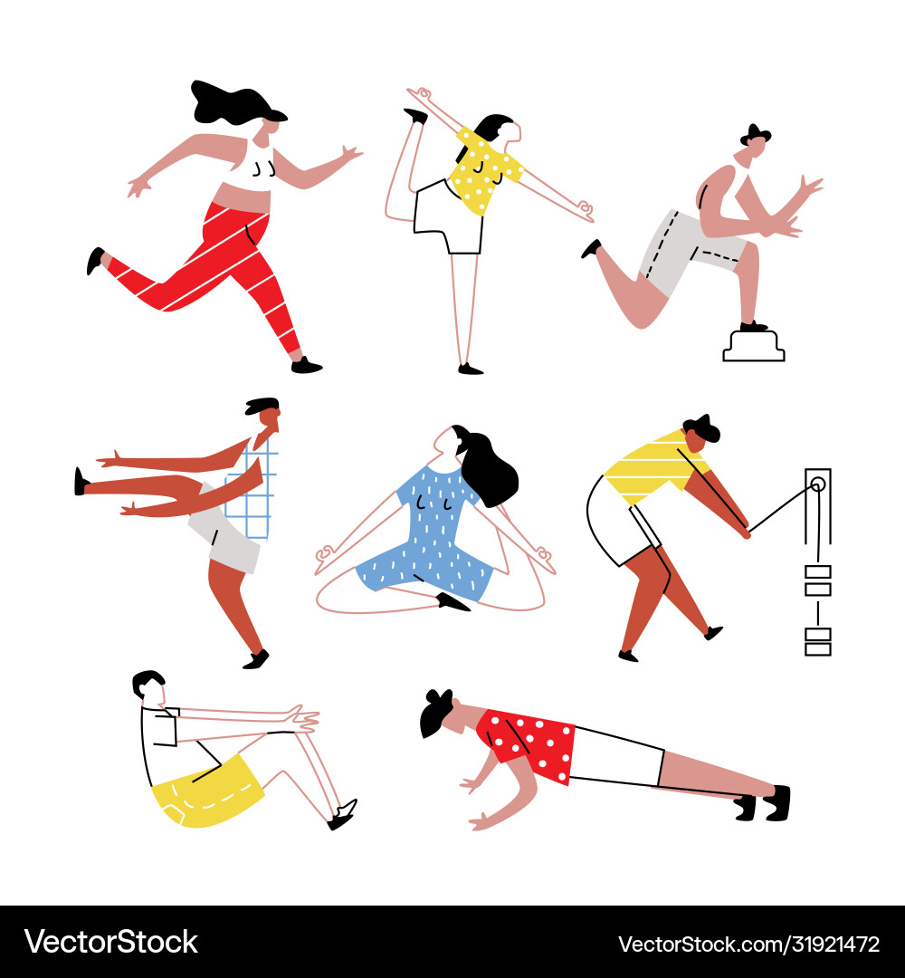 Set sport exercising people training men and Vector Image