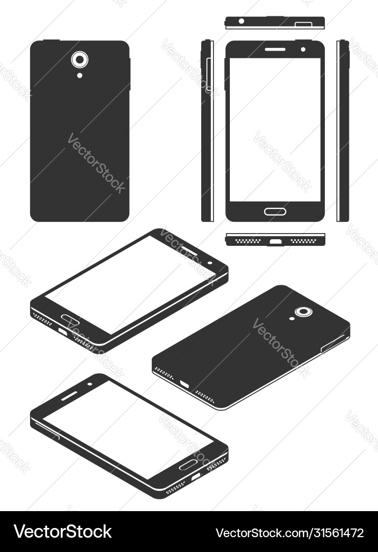 Smartphone mock-up isometric and flat silhouettes Vector Image