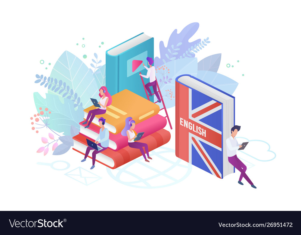 Students learning english isometric Royalty Free Vector