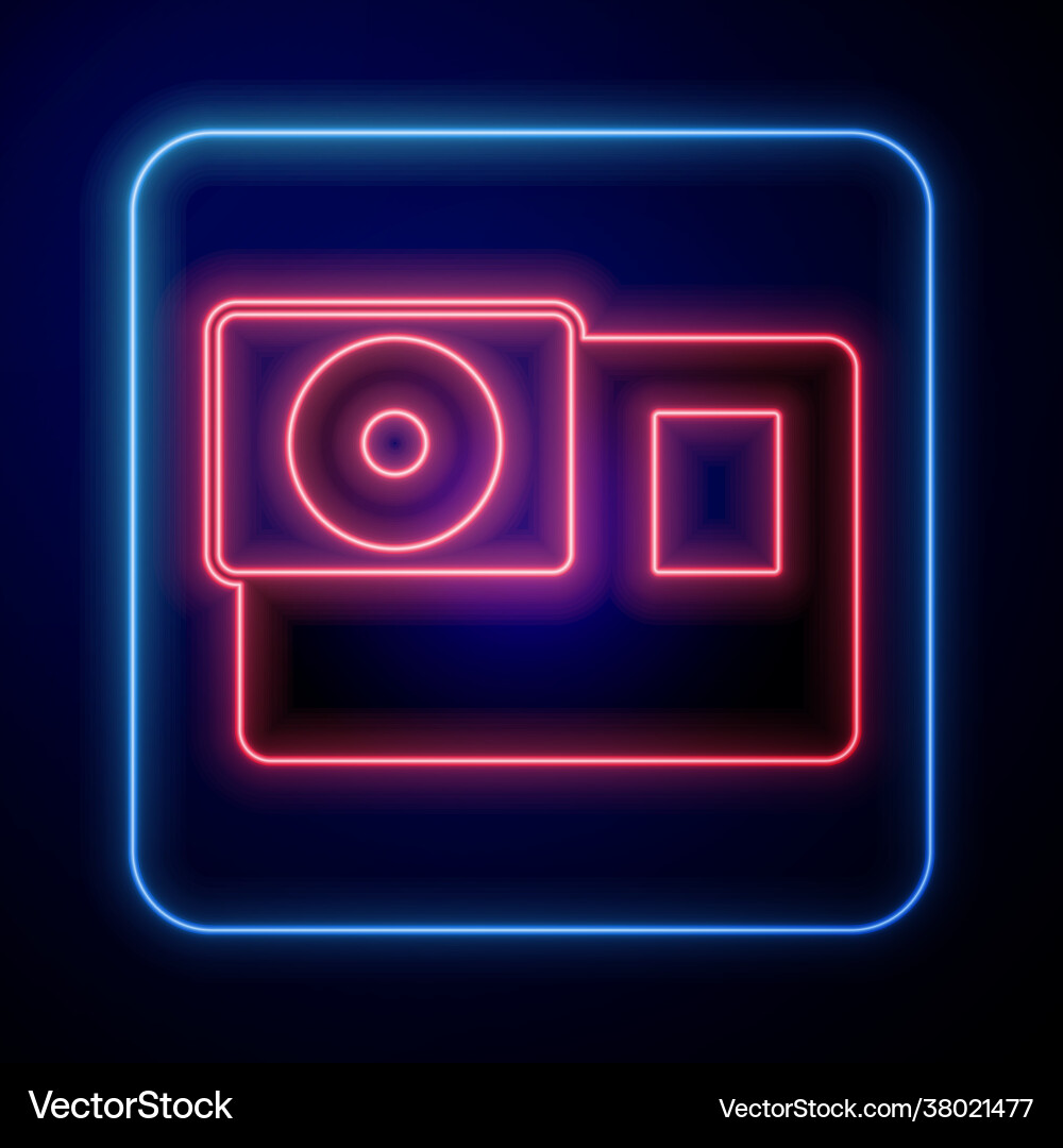 Glowing neon action extreme camera icon isolated Vector Image