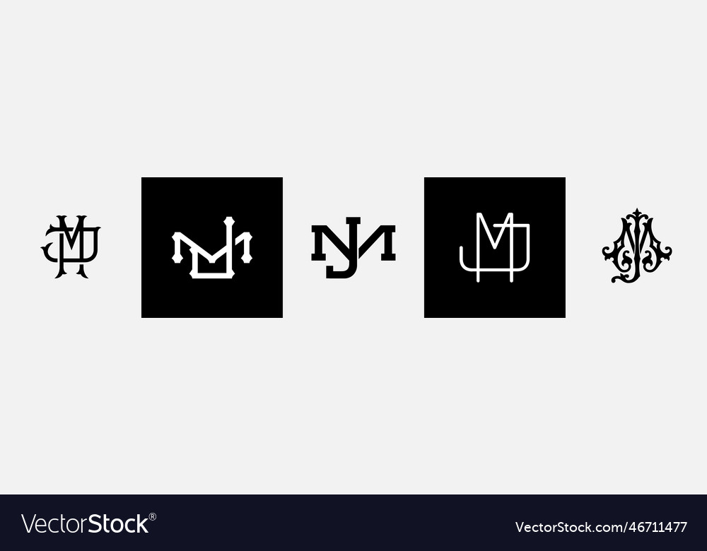 Initial letters jm monogram logo design bundle Vector Image