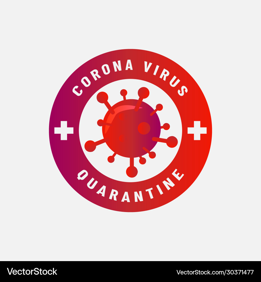 Logo coronavirus quaratine on red Royalty Free Vector Image