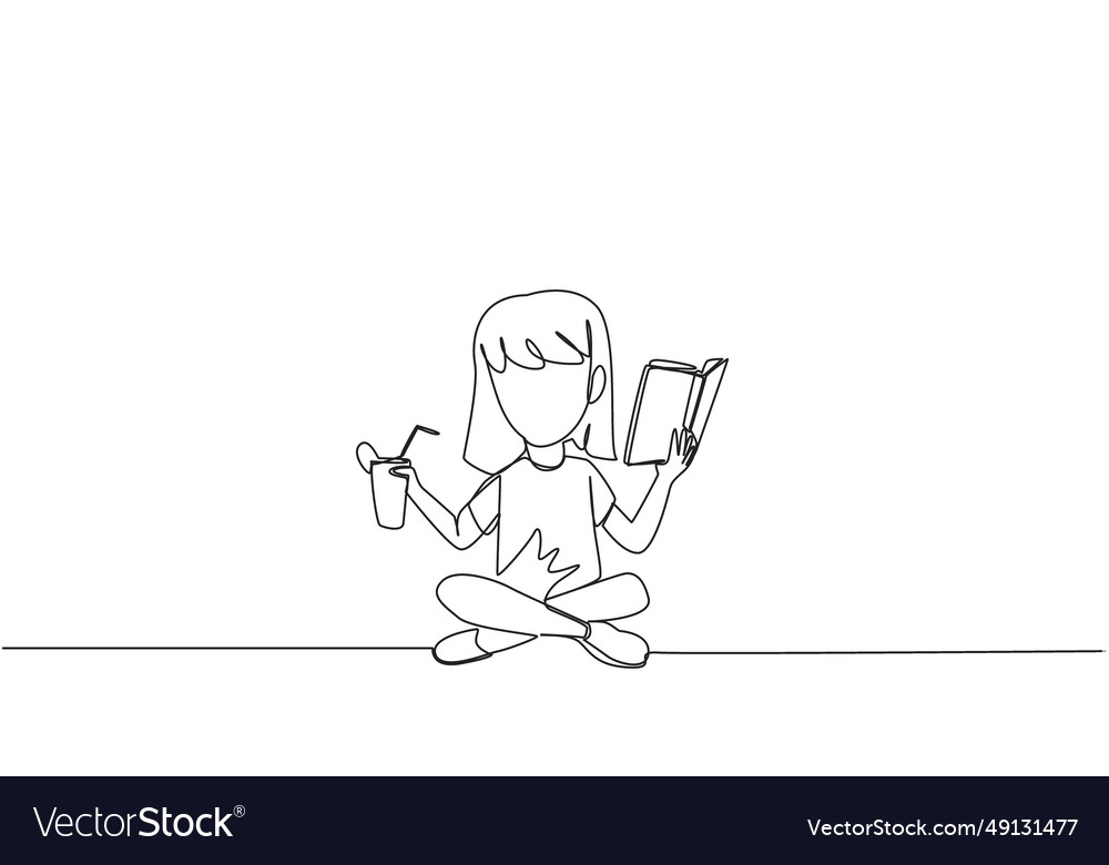 Single continuous line drawing girl sitting Vector Image
