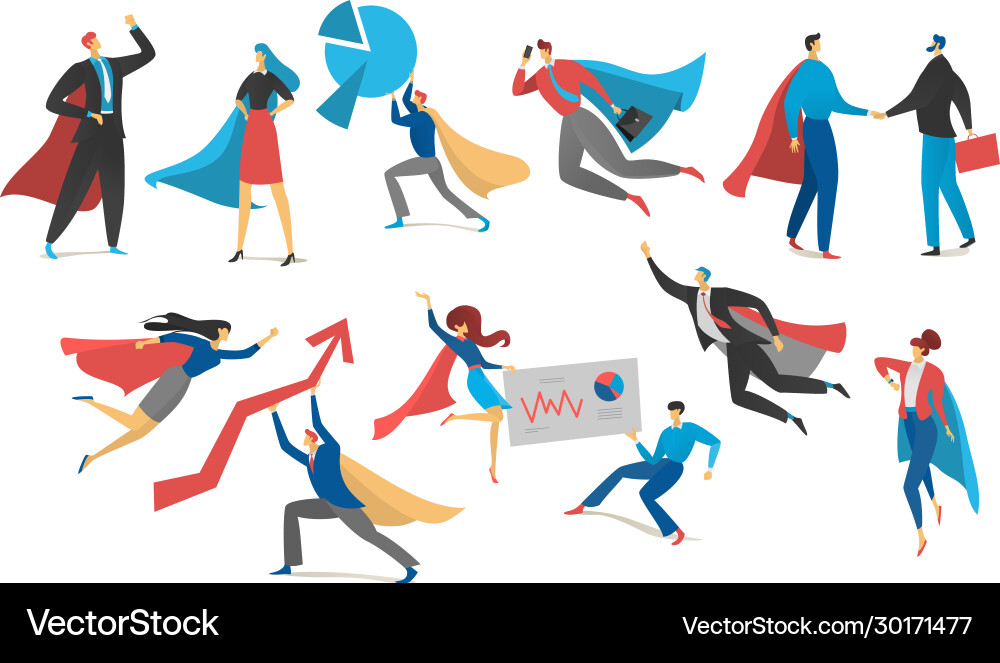 Superhero actions icon set in cartoon colored Vector Image