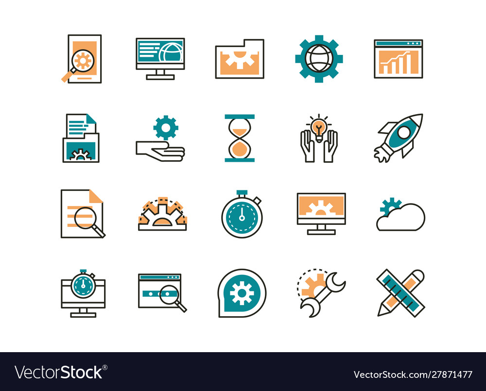 Web development icons collection line and fill Vector Image