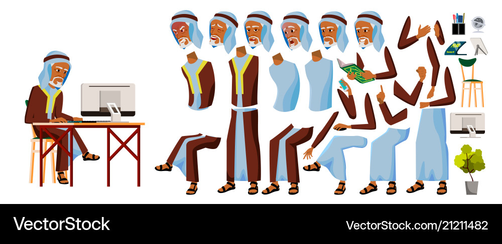 Arab old man office worker arab muslim Royalty Free Vector