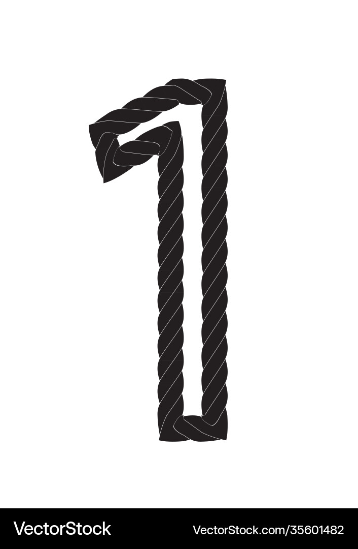 Black and white number one made from rope Vector Image