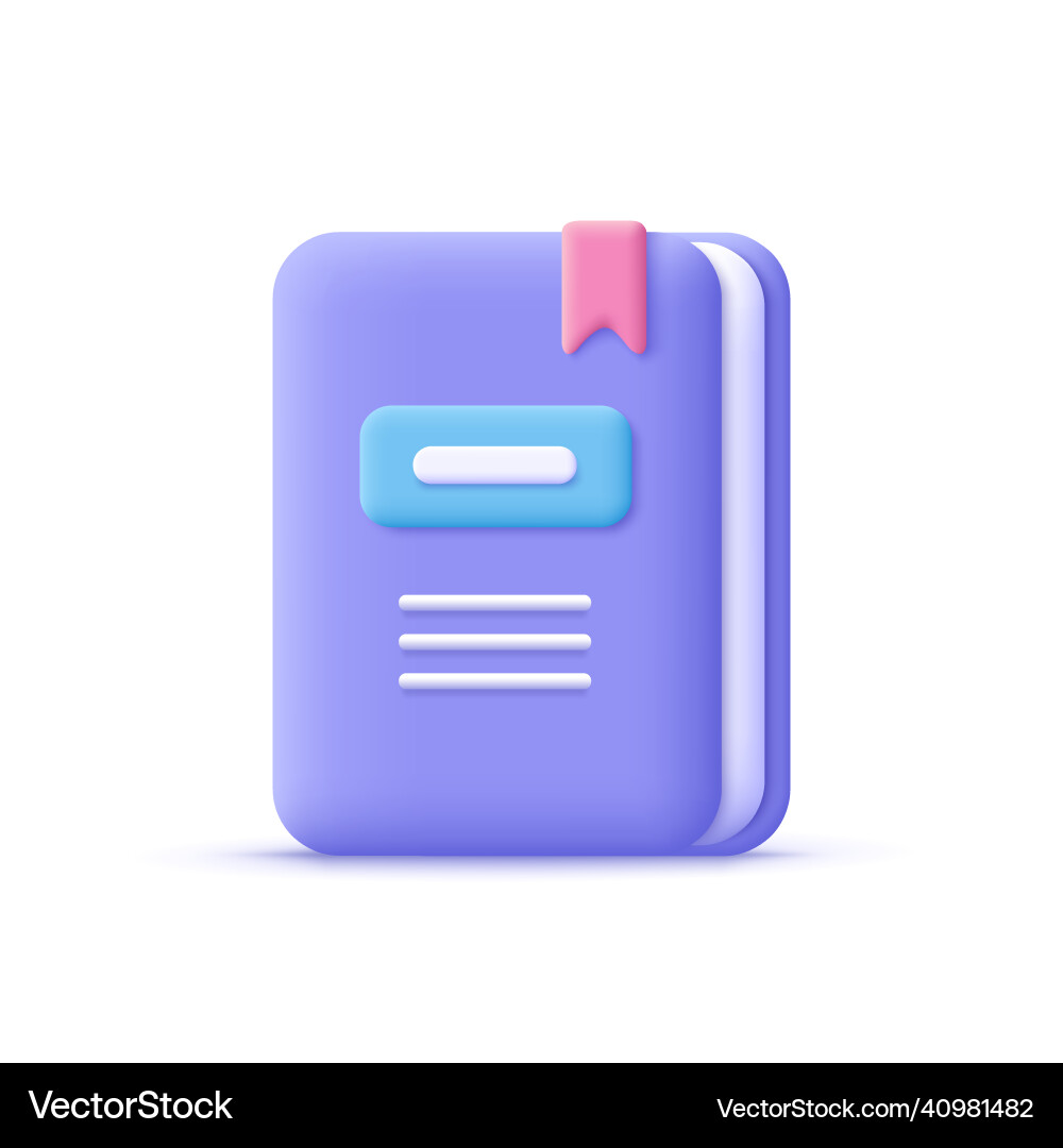 Book textbook with bookmark 3d icon cartoon Vector Image