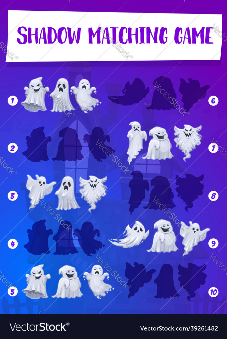 Halloween game of ghost shadow matching template Vector Image