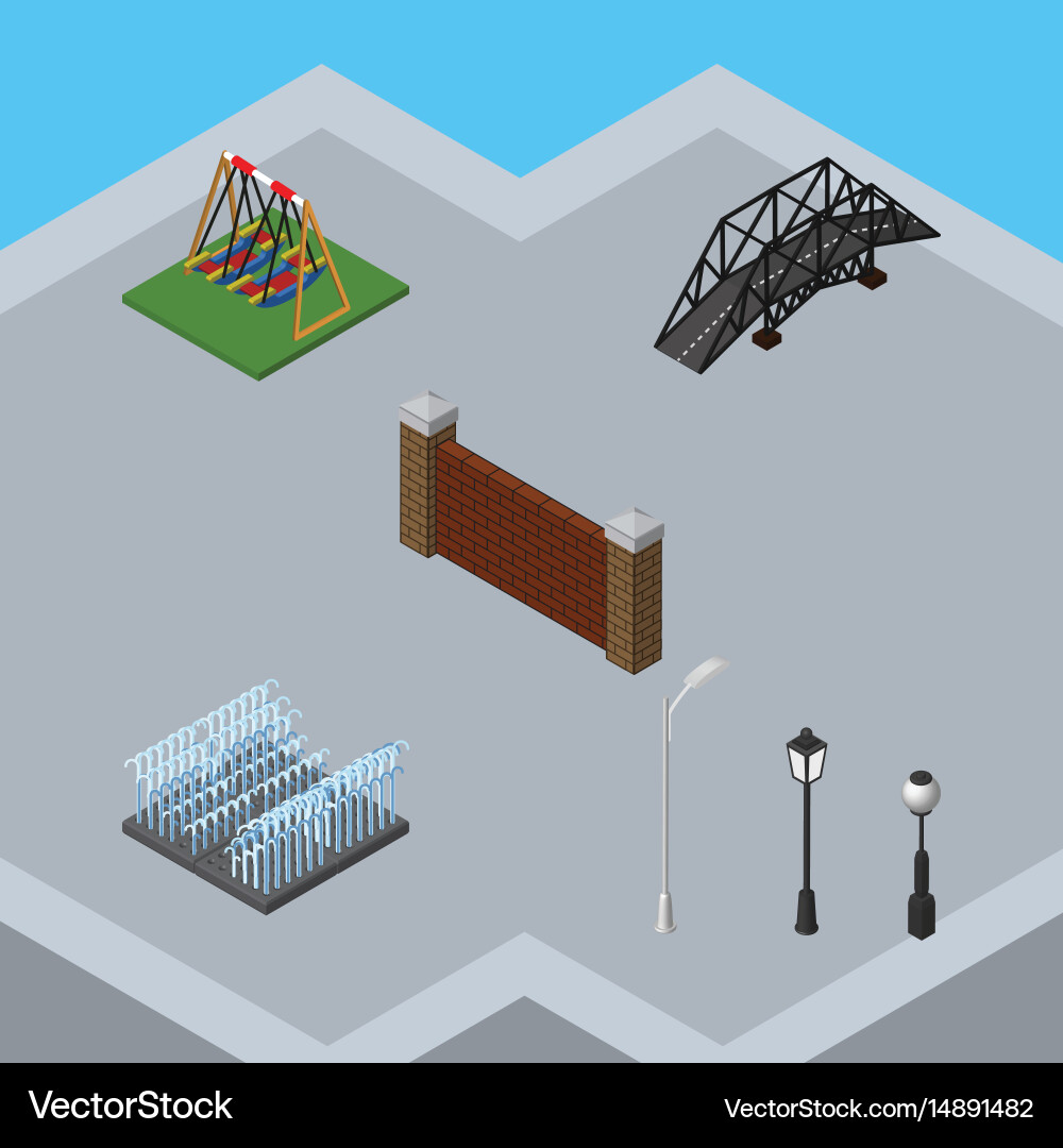 Isometric urban set street lanterns expressway Vector Image