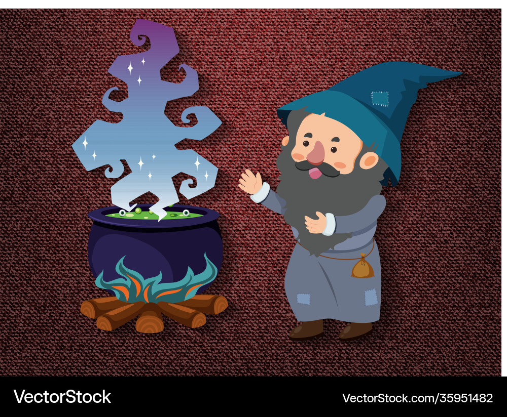Little wizard cartoon character with potion pot Vector Image