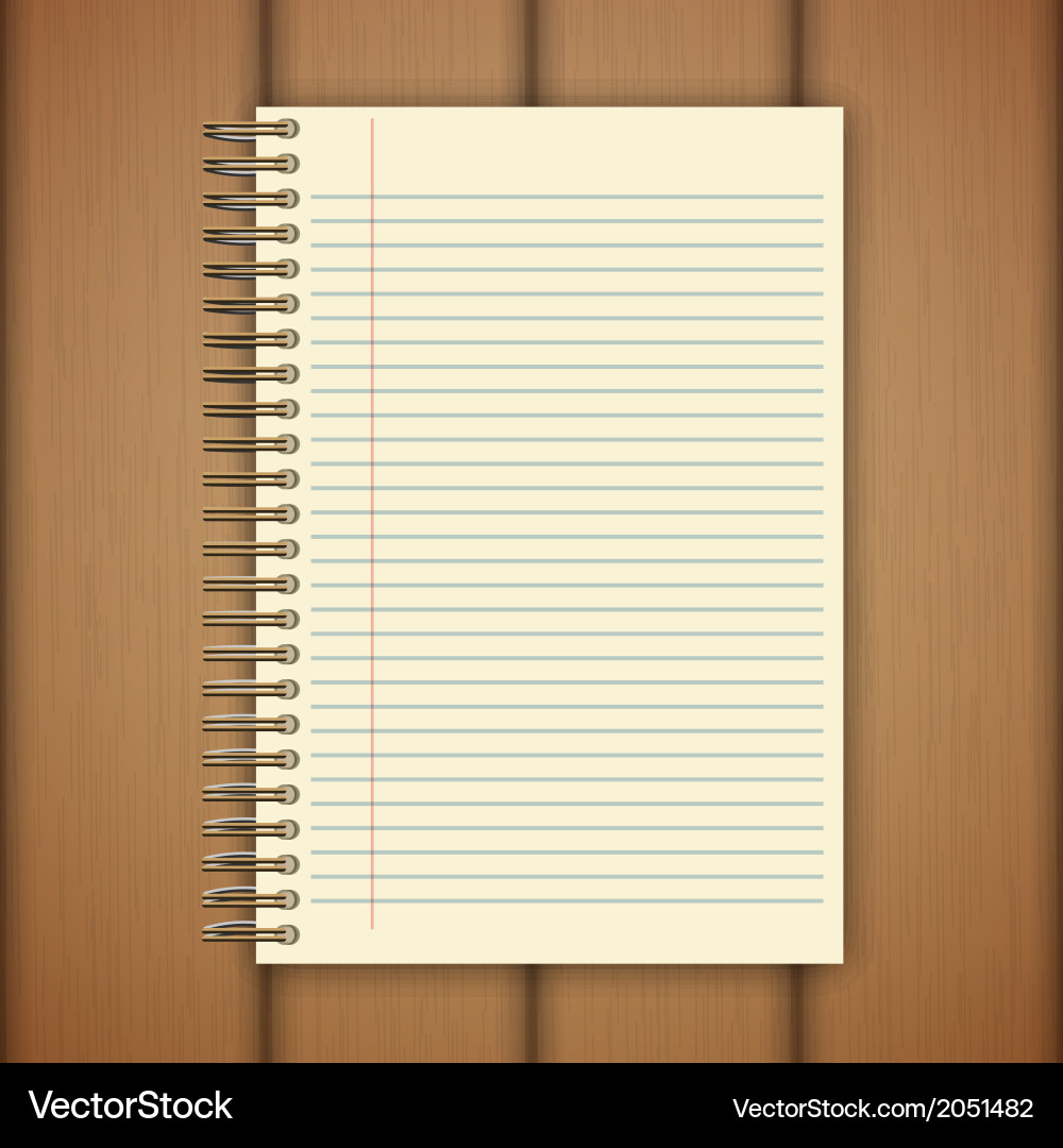Open notebook page on wooden background Royalty Free Vector