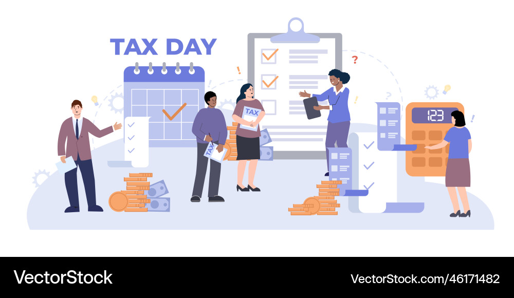 Tax day flat composition Royalty Free Vector Image