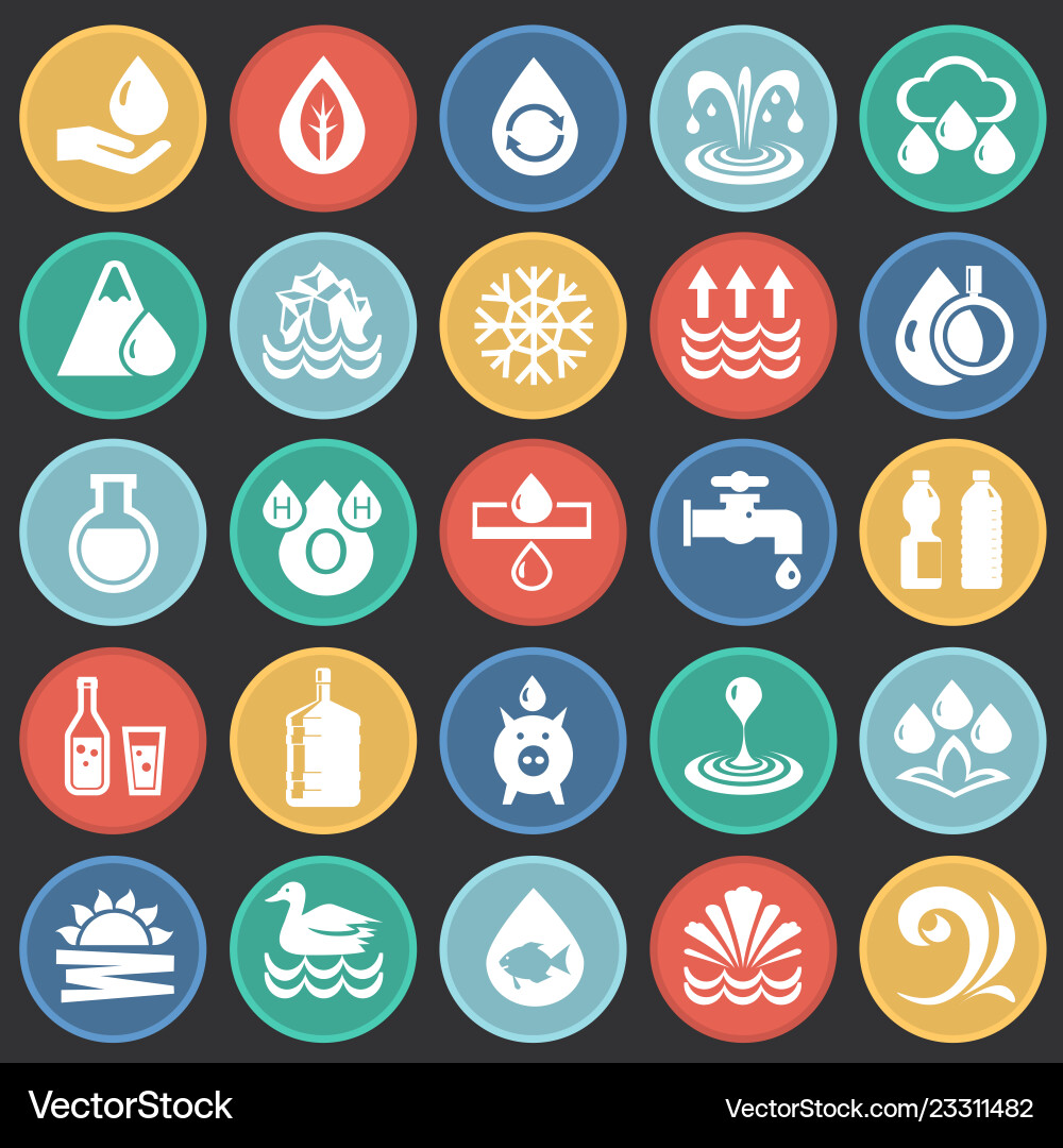 Water icon set on color circles black background Vector Image