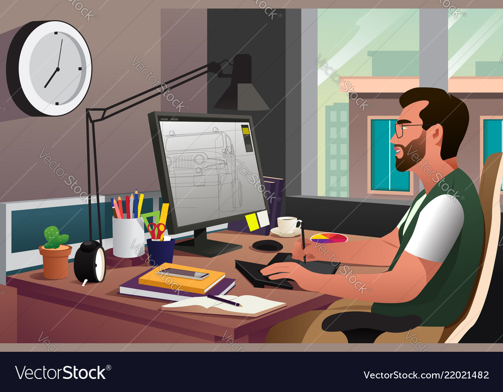 Working in front computer Royalty Free Vector Image