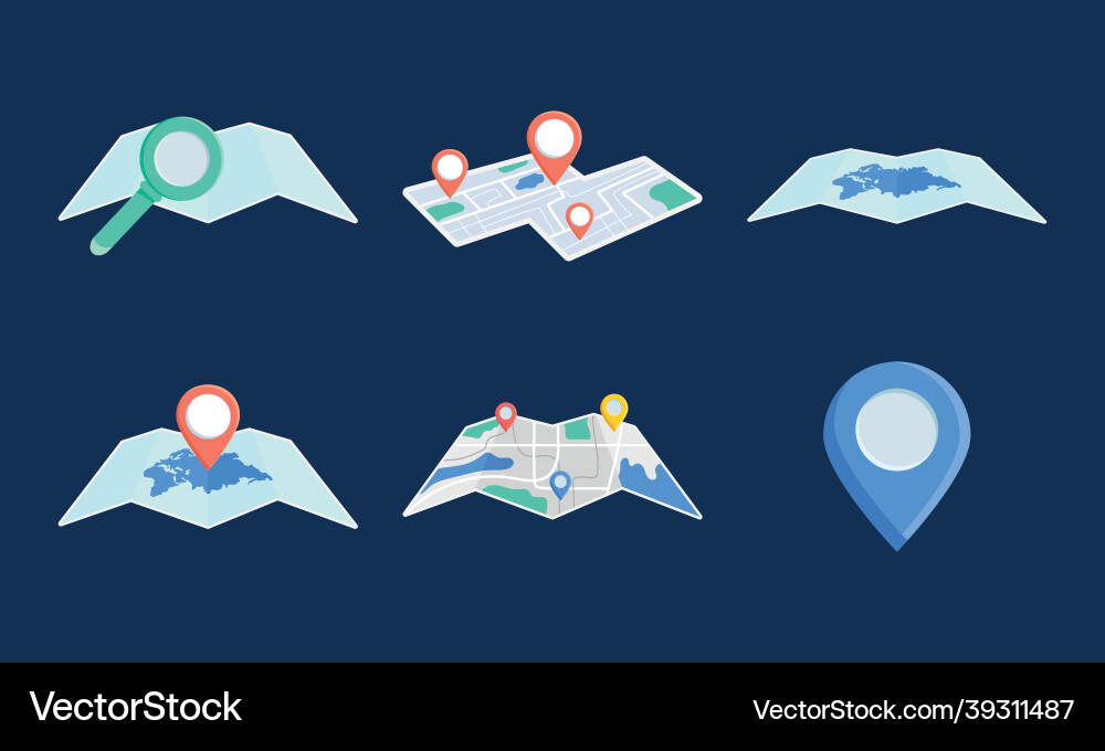 City maps and location pins Royalty Free Vector Image