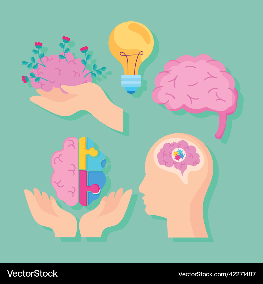 Five mental health icons Royalty Free Vector Image