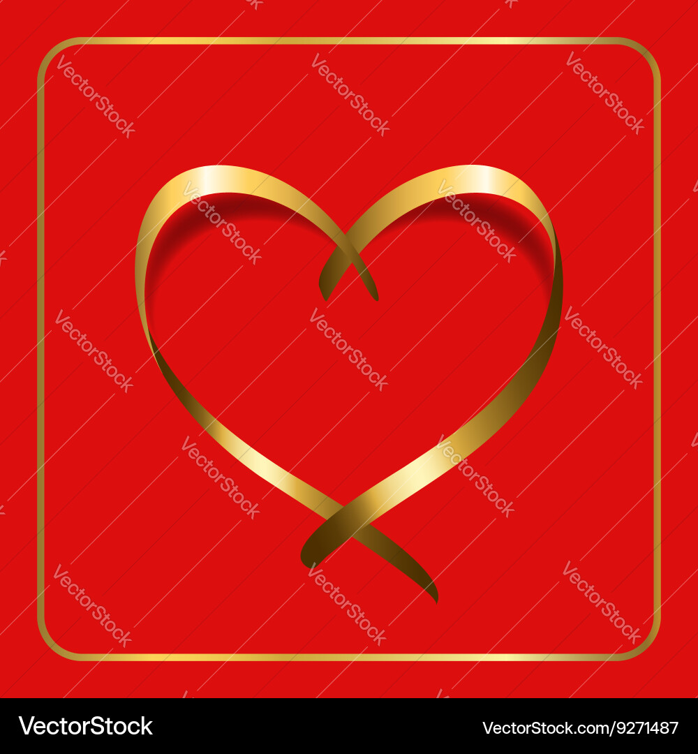 Gold heart ribbon red 1 Royalty Free Vector Image