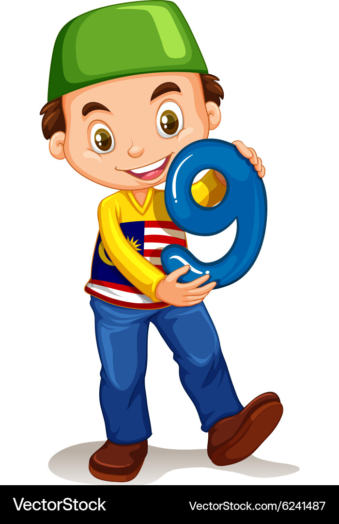 Little boy holding number nine Royalty Free Vector Image