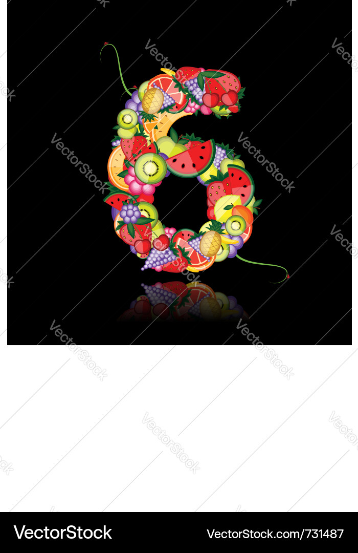 Number six made from fruits Royalty Free Vector Image